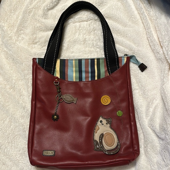 Chala | Bags | Chala Large Handbag Calico Cat With Key Chain Burgundy ...